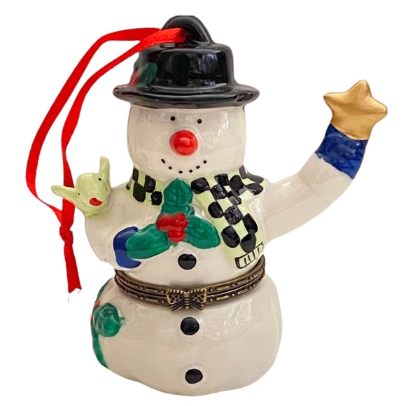 Holiday | Snowman Shaped Trinket Box Goldtone Trim Opening Frame New ...